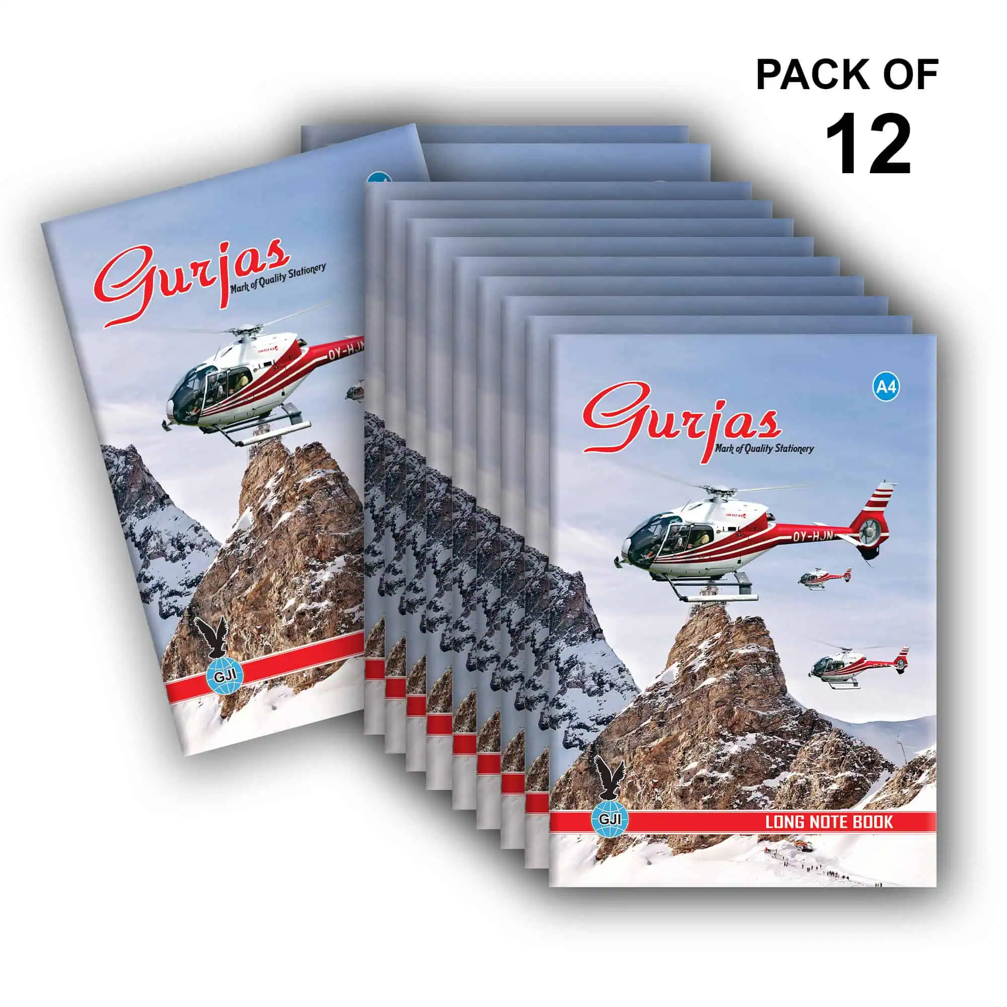 76 Pages | A4 Notebooks | Pack of 12 | Helicopter Design - Gurjas Notebooks